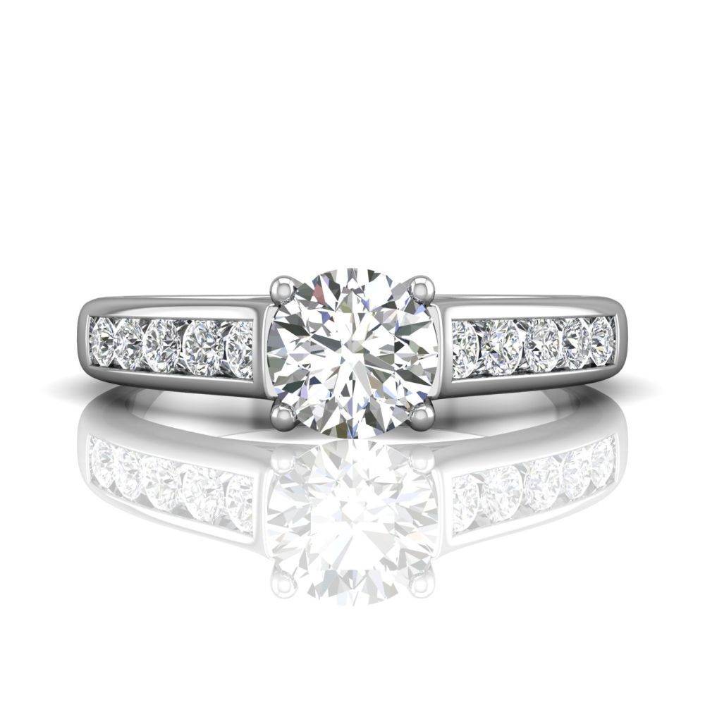 Channel Set Diamond Engagement Ring In Four Claw Setting - 18K White ...