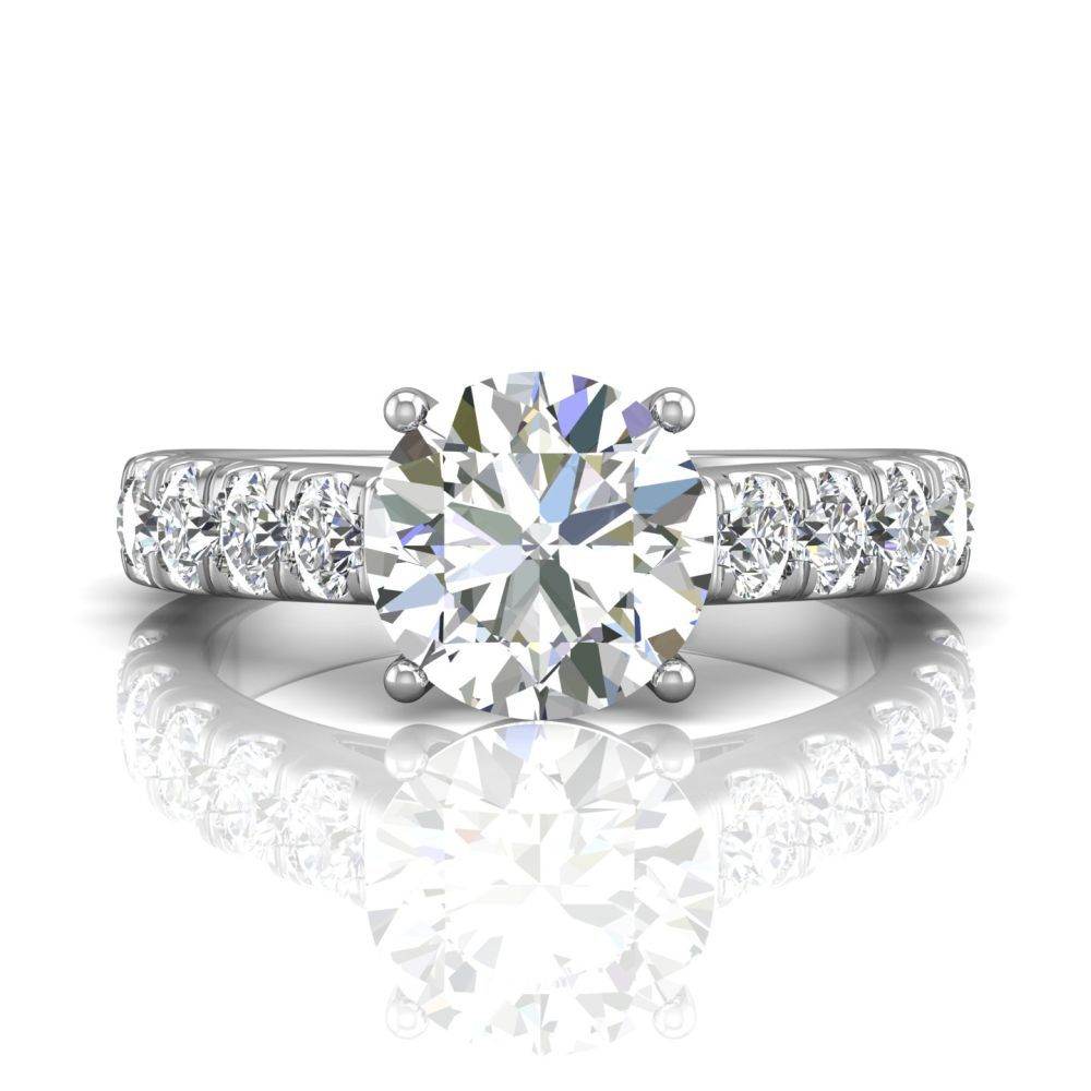 Round Cut 4 Prong Set Diamond Engagement Ring with Pave Set Side Stone ...