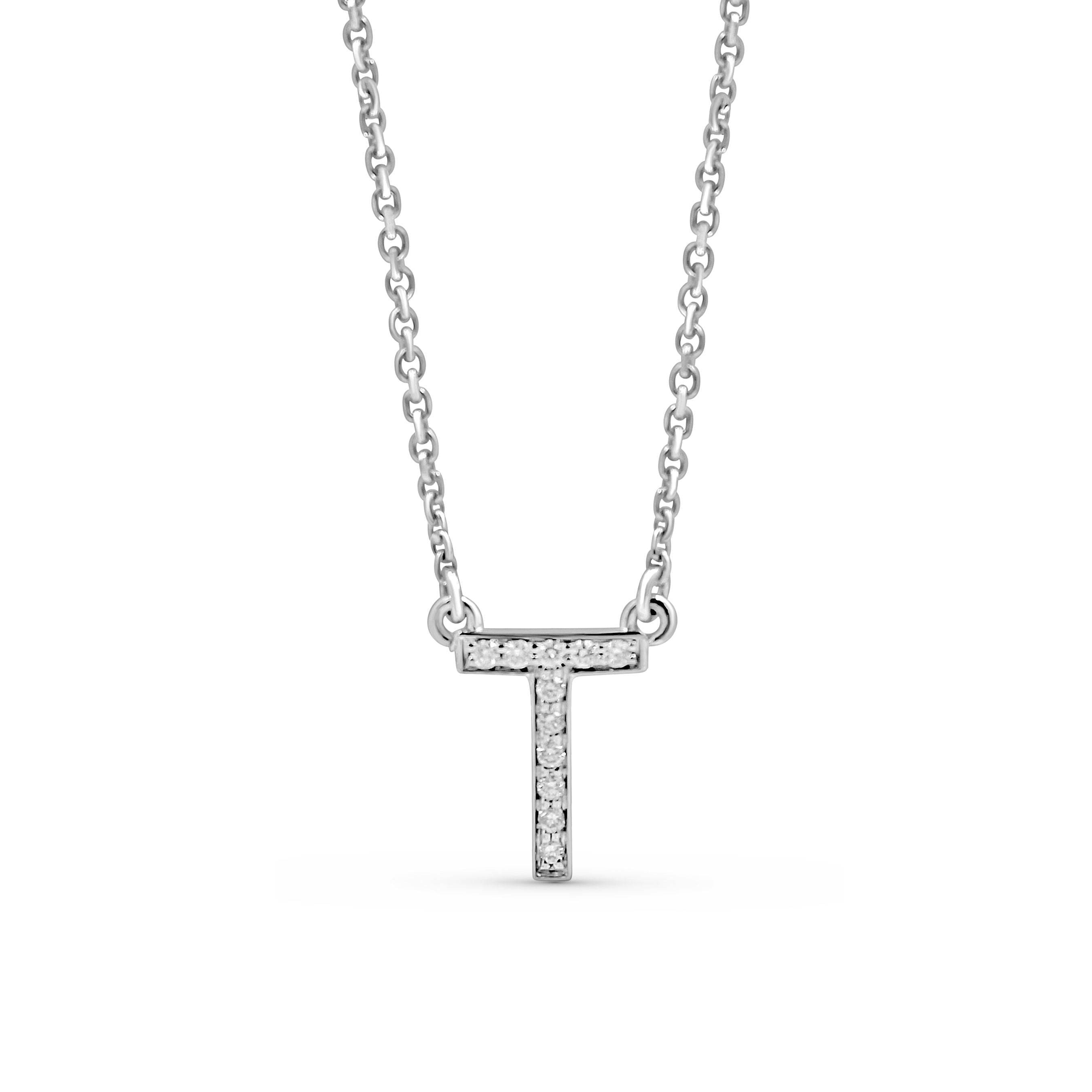 9K White gold Initial Diamond Pendant Letter T – DG & Co. Jewellery