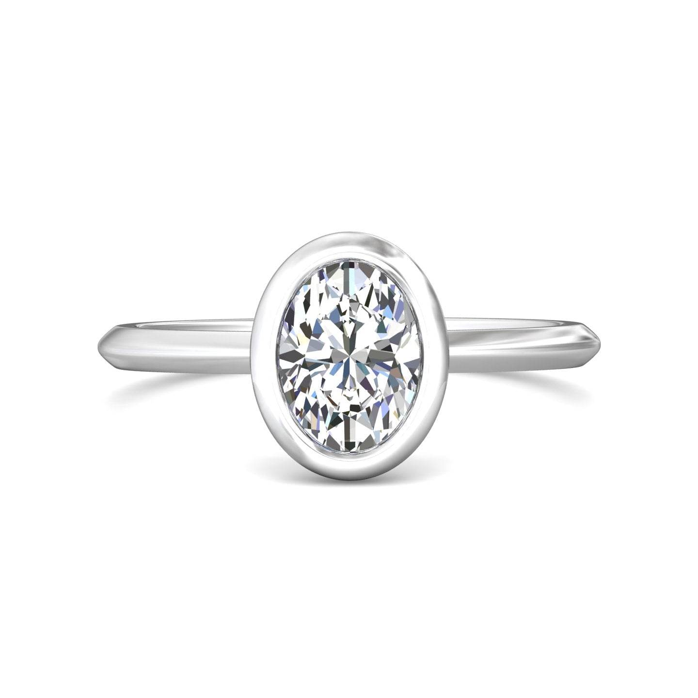 Oval Cut Bezel Setting Diamond Engagement Ring In a Plain Knife Edge ...