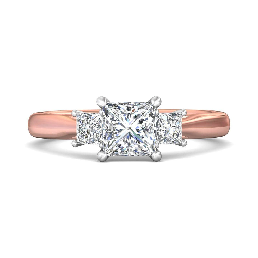 Trilogy 3 Stone 4 Claw Princess Cut Diamond Engagement Ring In a Plain ...