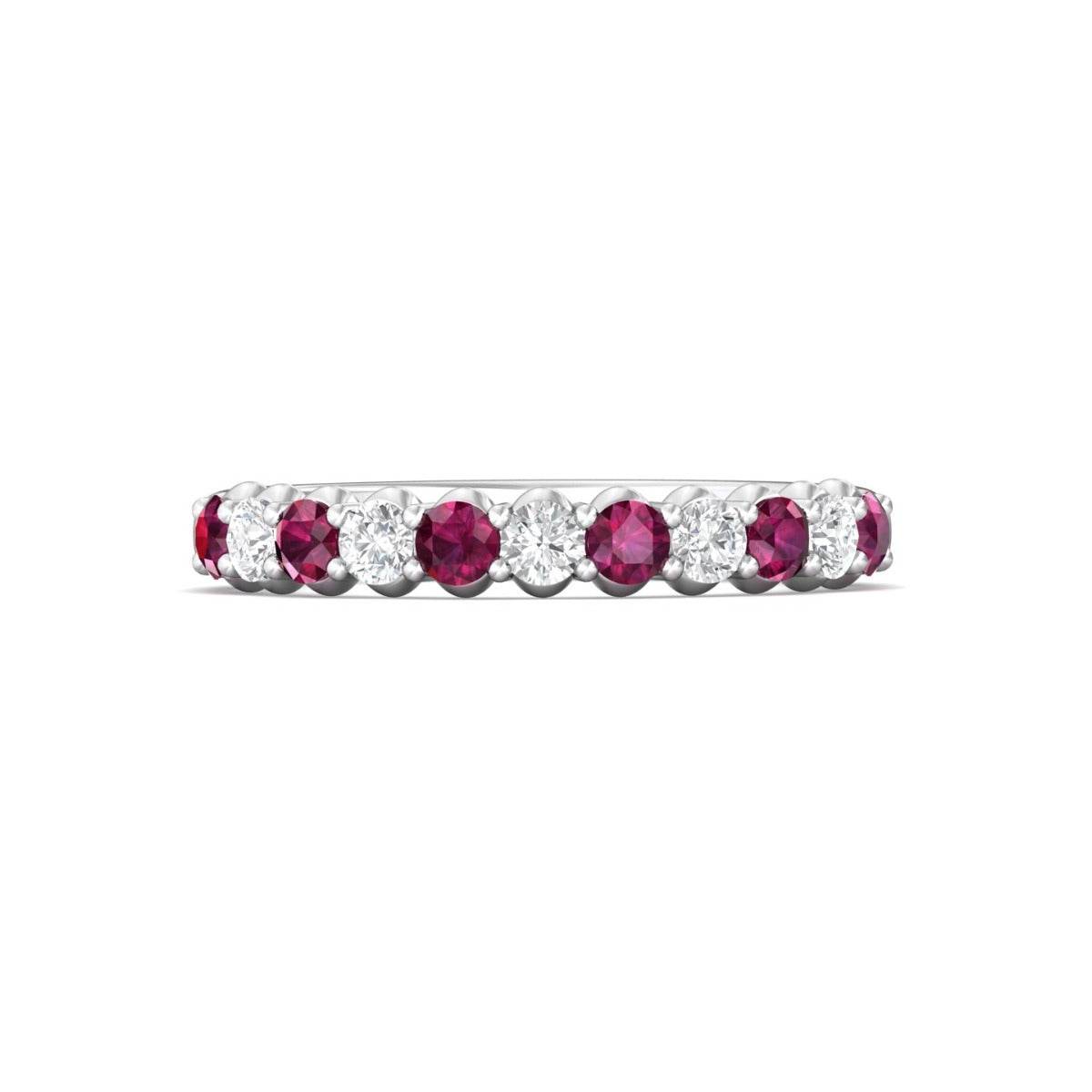 Ruby Diamond Wedding Band Share Claw Setting In 18K White Gold – DG ...
